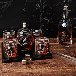 Yingluo Transparent Creative Whiskey Decanter Set With 4 Glasses,Flask Carefe,Whiskey Carafe for Wine,Scotch,Bourbon,vodka,Liquor-750ml Gifts for Men (1 DECANTER + 4 GLASSES)