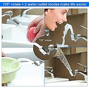 KaiHX Universal Splash Filter Faucet with Adapter, 720° Rotatable Faucet Sprayer with 2 Water Outlet Modes, Leakproof Design with Double O-Ring, Anti Splash, Oxygen Enriched Foam, 4 Layer Net Filter