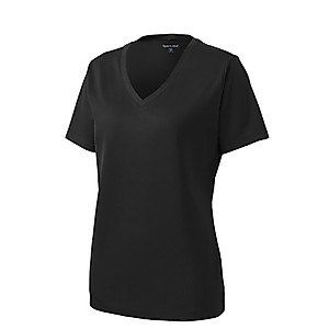 SPORT-TEK Ladies PosiCharge RacerMesh V-Neck Tee. LST340, Black, Large
