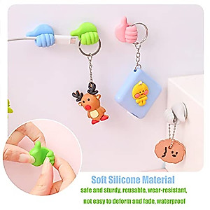 Thumb Hooks for Hanging, 15pcs Self Adhesive Thumb Cable Organizer Clips No Punching Key Hook Holder Wall Hangers, Multifunctional Nails-Free Utility Silicone Hooks Desk Wire Management Storage