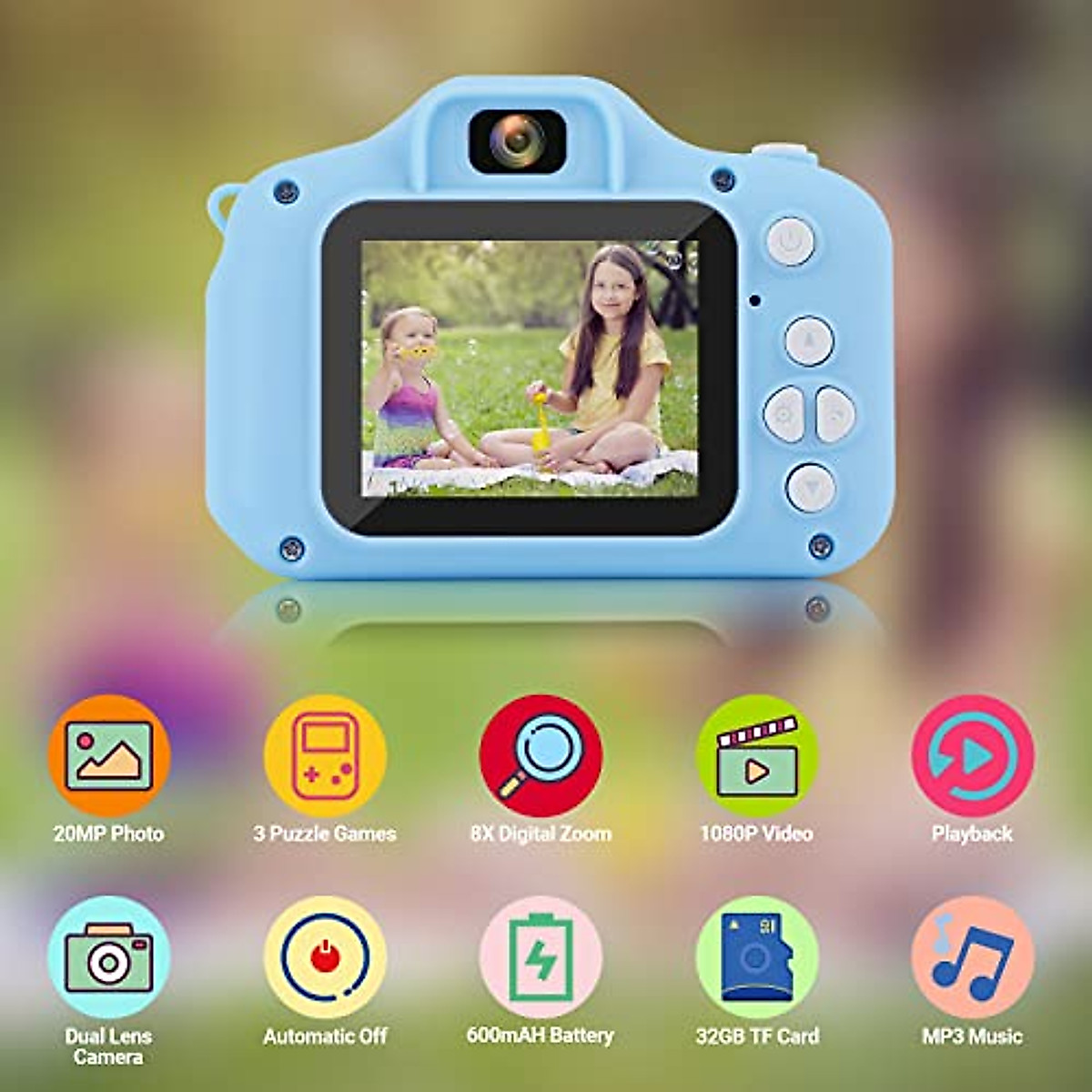 Kids Camera for Boys HOMHOW Toddler Camera for Girls Boys Children, Selfie Camera Kid Toys Christmas Birthday Gift Age 3 4 5 6 7 8 9 Year, 2inch IPS Screen with 32GB SD Card Blue