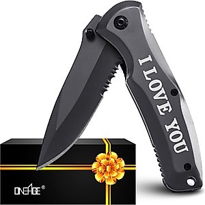 Valentines Day Love Gifts for Him Husband Boyfriend, I LOVE YOU Pocket Knife for Camping Hiking Fishing Hunting, Anniversary Birthday Gifts Idea for Husband from Wife,Gifts for Boyfriend