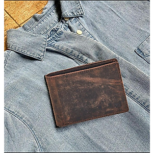 Real Leather Mens Bifold Wallet RFID Blocking Slim Minimalist Front Pocket - Thin & Stylish with ID Window in Gift Box (Crazy Horse, Cognac)