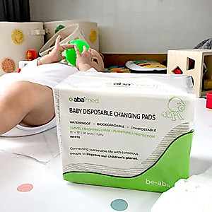 aba 50 Pack Compact Biodegradable Disposable Changing Pads Baby Disposable Underpads Waterproof Table Protector Mat, 18 Inch x 13 Inch