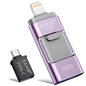 EATOP USB 3.0 Flash Drive 1TB Intended for iPhone iPad, USB Memory Stick External Storage Thumb Drive Photo Stick Compatible with iPhone/iPad/Android and Computer (Light Purple)