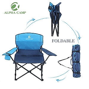ALPHA CAMP Portable Camping Chair Quad Folding Chair Support 300 LBS Steel Frame Collapsible Chair with Cup Holder for Outdoor