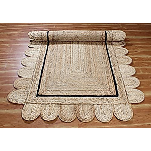 CASAVANI Hand Braided Rag Rug Geometric Beige & Black Jute Rug Best Uses for Hallway Enterway Best Uses for Bedroom,Dining Room,Entertainment Room 4x6 Feet