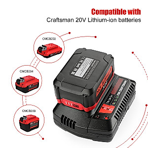 Powilling 20V MAX Battery Charger CMCB104 Compatible with Craftsman V20 Lithium Battery CMCB204 CMCB202 CMCB201 CMCB209 CMCB205 CMCB100 CMCB102 CMCB101 (Only for V12/V20 Series)