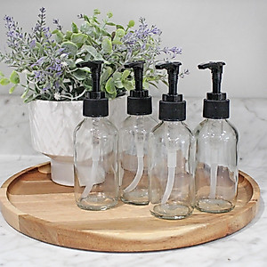 Cornucopia Brands 4oz Clear Glass Pump Bottles (4 Pack); Refillable Glass Containers w/Black Plastic Soap/Lotion Pump Dispensers