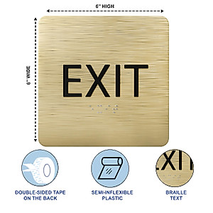 ADA CENTRAL SIGNS - 6" X6" Exit Sign - ADA Compliant Tactile Graphics Grade 2 Braille Text Acrylic Wall Signs - Emergency Rescue Safety Door Sign for Schools, Offices, Businesses, and Restaurants