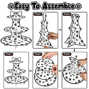 2 Set 3-Tier Dog Paw Print Round Cardboard Cupcake Stand for 24 Cupcakes Perfect for Kids Dog Paw Print Theme Birthday Party Decorations Dog Paw Print Party Supplies Cupcake Topper