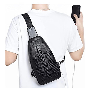 NEX GEN REMIX Crocodile Leather Sling Bag Crossbody Backpack for Men Women Unisex (Black)