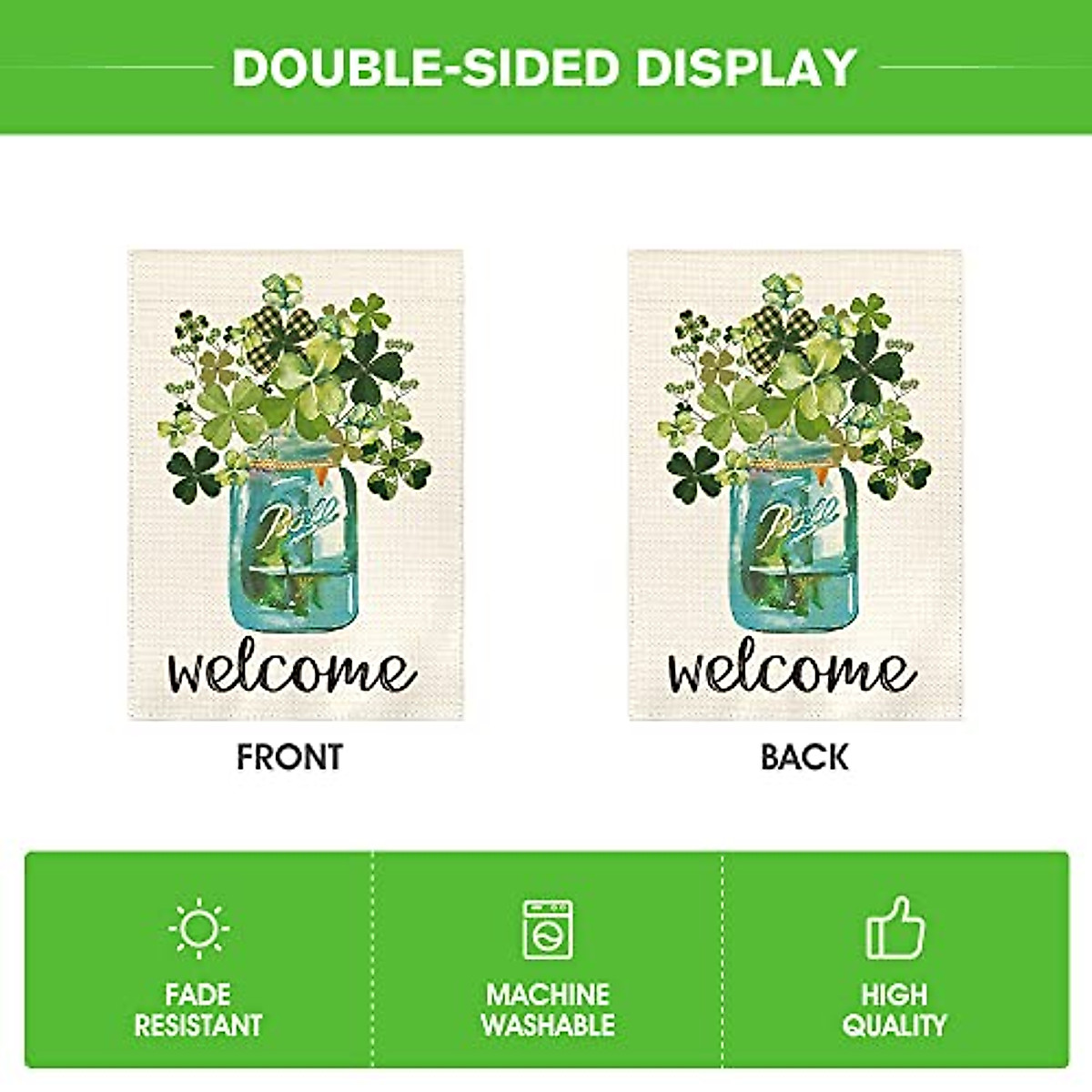 AVOIN colorlife Welcome Watercolor Lucky Clover St Patricks Day Garden Flag Double Sided, Shamrock Jar Yard Outdoor Flag 12x18 Inch