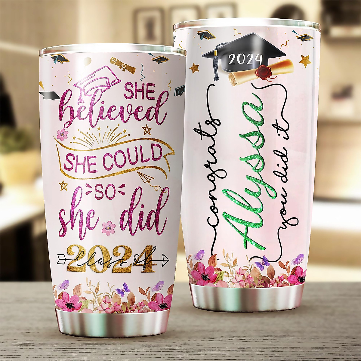 Personalized Graduation Tumbler for Her 2024, Unique Graduation Gifts for Women, Daughter, Sister, Girls, Friends, College, High School Graduation Class of 2024 Tumbler 20oz - 30oz