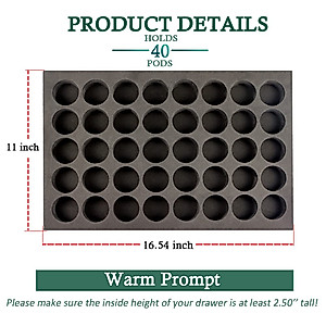 Coffee Pod Holder Compatible with KCup Keurig Pods Coffee Holder Drawer Organizer Tray for Kitchen Office Home Holds 40 Coffee Pods (16.5” X 11”)