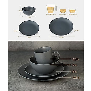 Famiware 16 Piece Moon Dinnerware Sets, Kitchen Plates and Bowls Set for 4, Dish Set with Speckled Design, Microwave and Dishwasher Safe, Charcoal