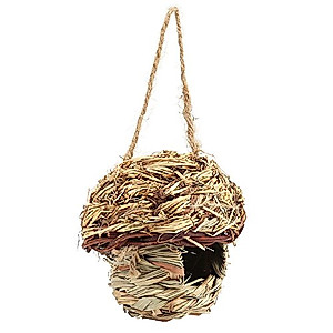 Fdit Bird Nest, Handwoven Straw Bird Nest Cage House Hatching Breeding Cave in 3 Size for Parrot, Canary or Cockatiel or Other Birds(S)
