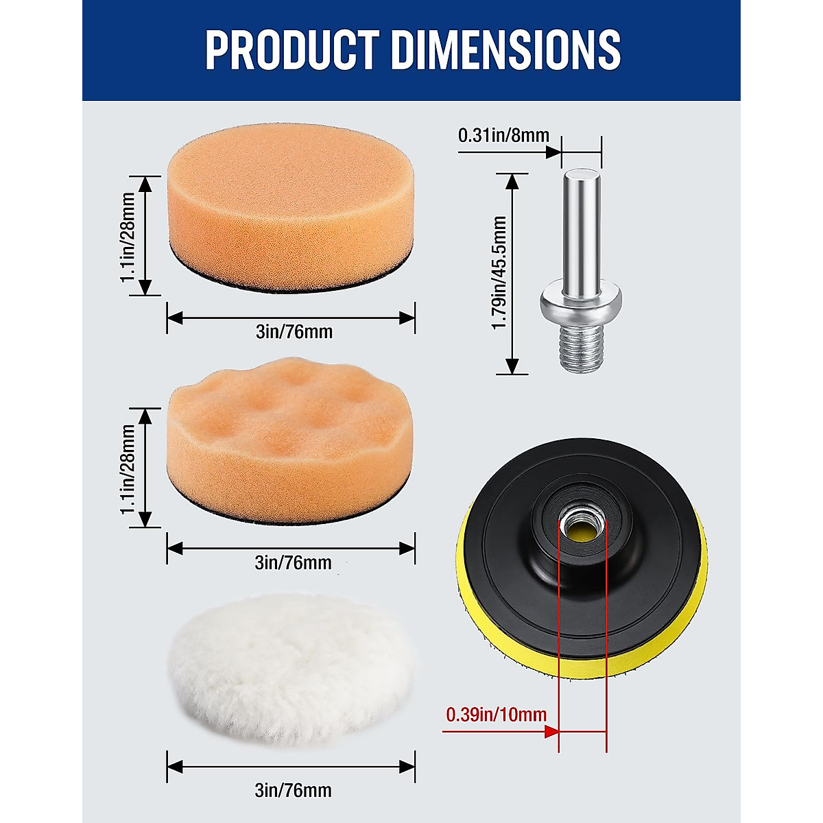 WORKPRO 3 Inch Drill Buffing Pad Kit - 11 Pcs Car Foam Polishing Pads Set, Drill Buffer Polisher Attachment Buffing Kit for Car Polishing, Waxing, Sealing Glaze
