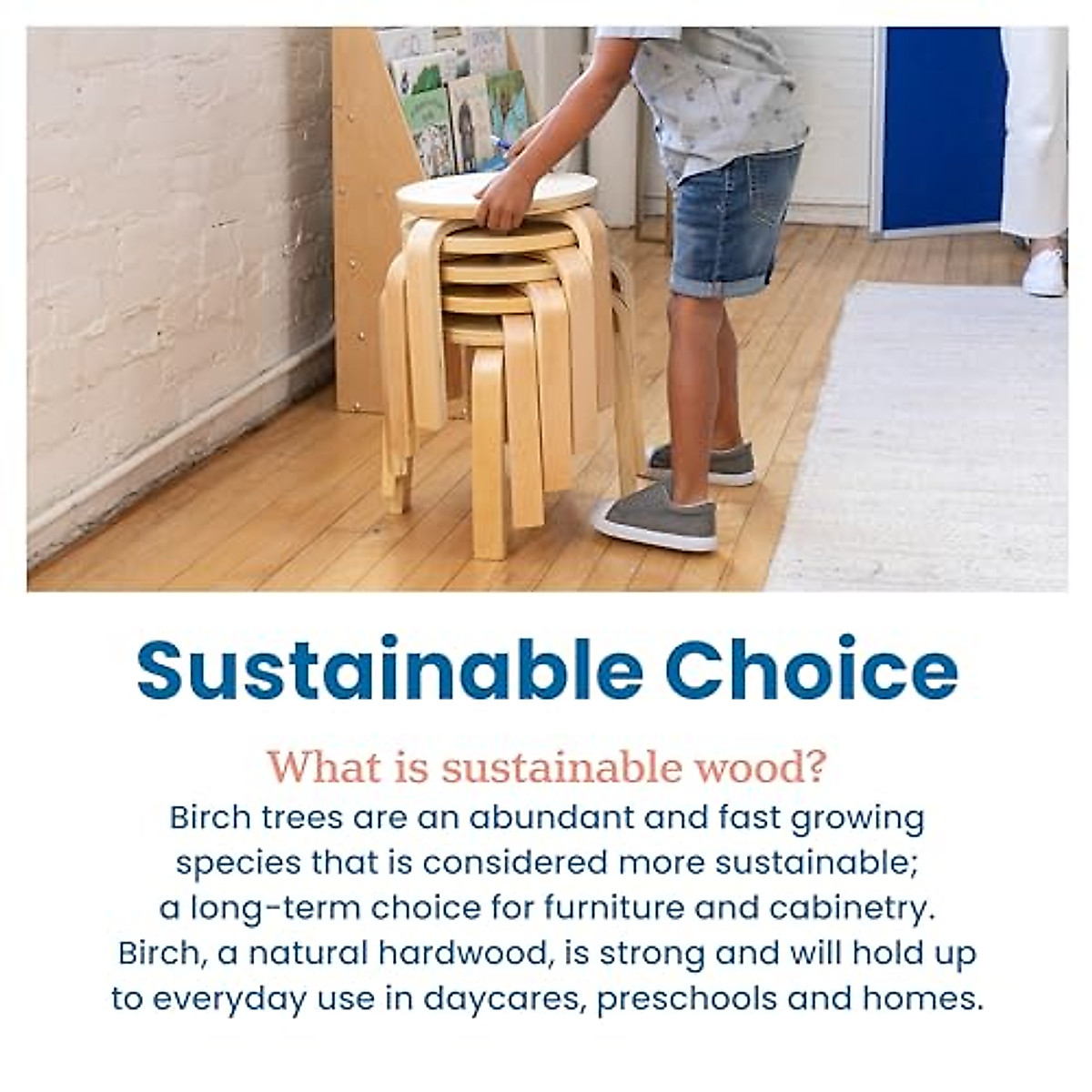 ECR4Kids Bentwood Stackable Stools, Classroom Furniture, Natural, 6-Piece