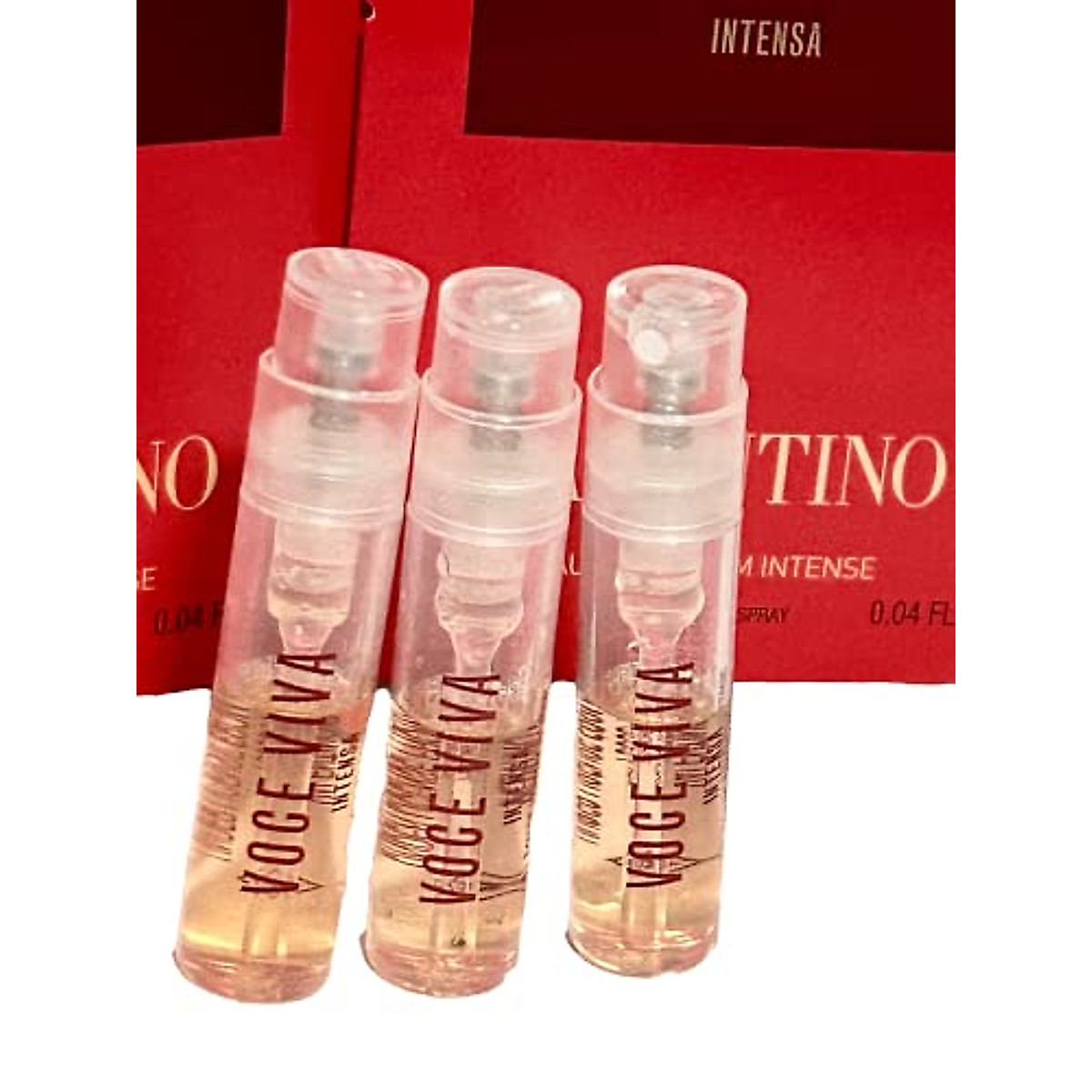 Valentino Voce Viva Intensa EDP 0.04 fl. oz. / 1.2 ml Sample Vial Glass Partially filled Spray Mini Perfume Vial Eau De Parfum (Set of 3)