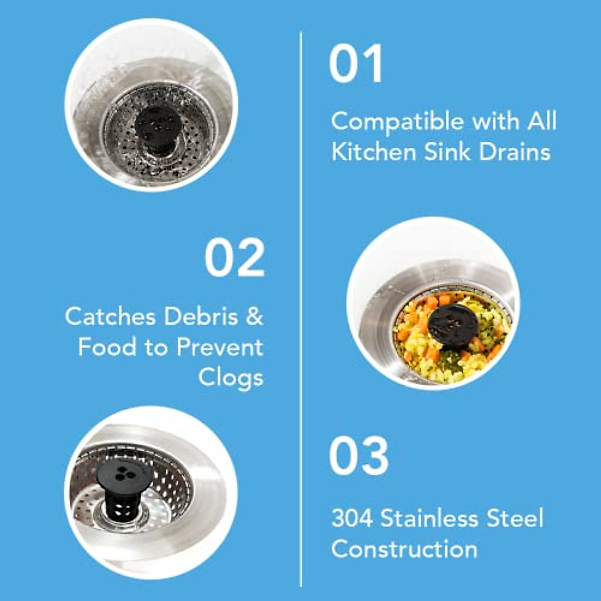 Kitchen SinkShroom Revolutionary Clog-Free Stainless Steel Sink Strainer, Chrome gray