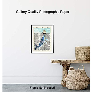 Nautical Whale Dictionary Wall Art - 8x10 Photo, Picture - Ocean, Sea, Beach Home Decor, Shabby Chic Decoration - Unique Gift - Cool Bath, Bathroom Art - Unframed Poster Print