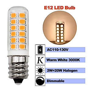 ZHENMING E12 Refrigerator Ice & Water Dispenser Light Bulb 120V 2W Equivalent 10W-20W Appliance Bulb, for Dryer Drum Light Chandeliers Home Lighting Warm White 3000K,2-Pack