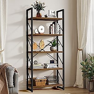 YITAHOME 5 Tiers Bookshelf, Artsy Modern Bookcase, Book Rack, Storage Rack Shelves Books Holder Organizer for Books/Movies in Living Room/Home/Office - Rustic Brown (FTOFBC-0016)