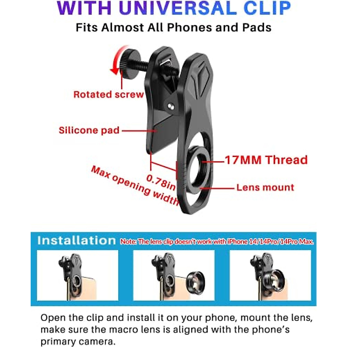 APEXEL Professional Macro Photography Lens for Smartphone, Macro Lenses for iPhone, Samsung, Galaxy, Oneplus, Android Phone(Fits for Almost All Phone), Cell Phone Macro Lens Attachment for iPhone 13