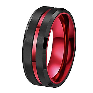 RoyalKay 8mm Red Black Tungsten Wedding Band Ring Men Women Matte Finish Red Grooved Engraved I Love You Comfort Fit Size 6 To 16(8mm,10)