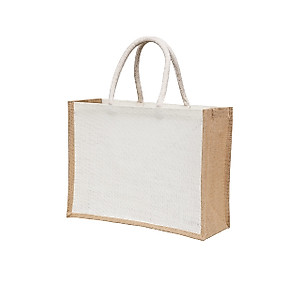 White Jute Burlap Tote Bags with Handle | Natural Eco-friendly Reusable Grocery Bag | Totes for Bridesmaids|Yogi's Gift® Pack of 2
