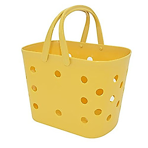 Shopping Basket Soft Portable Picnic Basket Plastic Wash Basket Dirty Clothes Storage Basket Bath (Yellow, One Size)