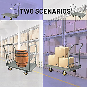 Reykilor 2IN1 Platform Truck Cart, Foldable Push Cart Dolly Large Flatbed Cart Heavy Duty Drywall Cart Lumber Cart, 2200lbs Push Cart Dolly w/Swivel Casters, 42“×25” Utility Cart for Groceries, Garage