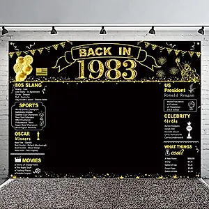 DARUNAXY 40th Birthday Black Gold Party Decoration, 7x5ft Back in 1983 Backdrop for Men 40 Years Old Birthday Party Poster Supplies for Women Vintage 1983 Banner Background 40th Class Reunion Decor