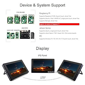 Waveshare 7inch Capacitive Touch Screen LCD (H) with Case, Compatible with Raspberry Pi 5/4B/3B/Zero/Zero W/Zero 2W/Pico/Pico W/Pico WH, 1024×600, HDMI, IPS