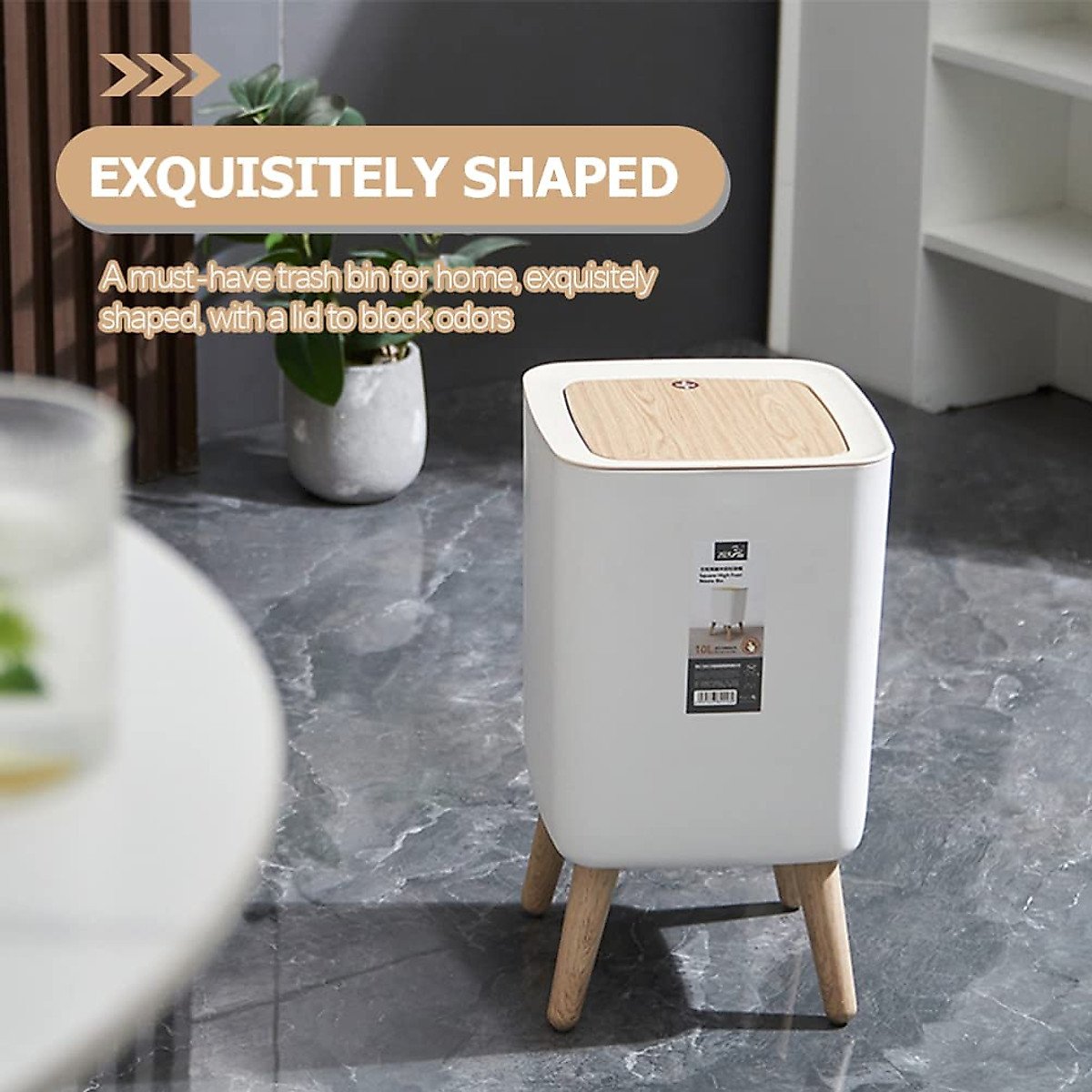 TOPBATHY Wood Grain Trash Can Press-Type Rubbish Can Household Garbage Bin Bedroom Trash Can Waste Paper Basket Plastic Waste Bin Convenient Trash Can Trash Cans for Kitchen Home Supplies