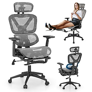 POWERSTONE Ergonomic Mesh Office Chair with Adjustable Lumbar Support, High Back Office Chair with Adjustable 3D Armrests, Big and Tall Mesh Chair with 2D Headrest, BIFMA Certified Gas Bar, Footrest