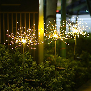 Solar Firework Lights 2 Packs Solar Garden Decorative Lights Outdoor 150 LED 2 Modes Firework String Light Waterproof Landscape Fairy Lights for Yard Lawn Pathway Christmas Party Decor (Warm White)