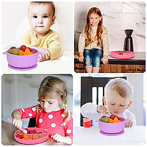 Baby Plate Bowl - Silicone Mini Mat - Super Suction Placemat Bowl with 2 Spoons for Self Feeding, 100% Safe Silicone, Dishwasher and Microwave Safe KingKam