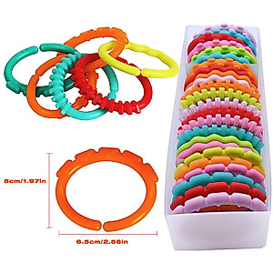 COLVWOFA 24 Pack Baby Rings Link Toys for Hanging Toys, Connecting Rings Toys for Infant Boy Girl, Early Learning Toys Car Seat and Stroller Travel Accessory Set with Storage Box