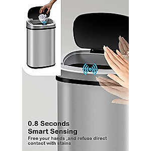 13 Gallon Trash Can Kitchen Trash Can, Motion Sensor Trash Can 13 Gallon Tall Kitchen Waste Bins Trash Bins, Kitchen Garbage Can 13 Gallon Automatic Trash Can with Lid Stainless Steel Trash Cans