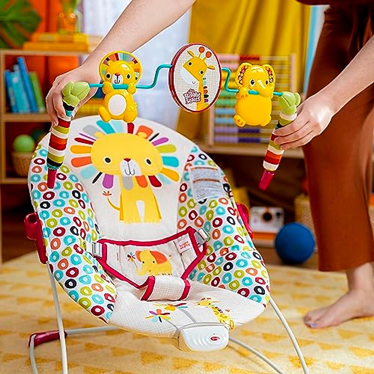 Bright Starts Portable Baby Bouncer Soothing Vibrations Infant Seat with Removable-Toy-Bar, 0-6 Months 6-20 lbs (Playful Pinwheels)