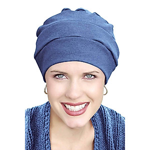 Headcovers Unlimited 100% Cotton Three Seam Turban | Chemo Turbans for Cancer Patients Royal Blue Heather