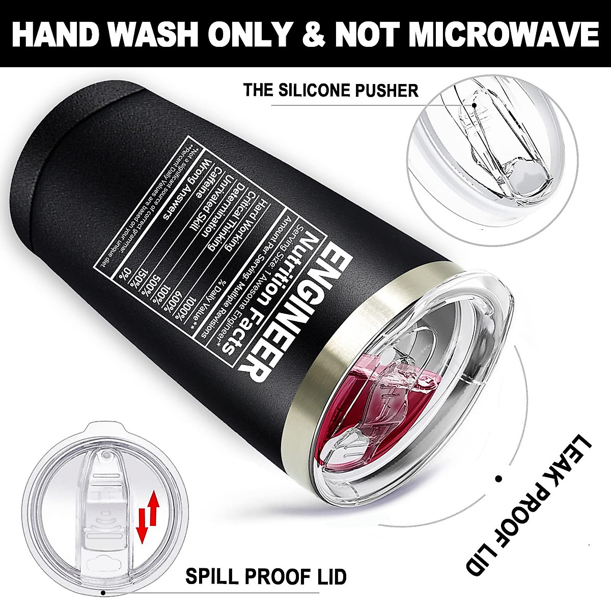 SpenMeta Engineer Gifts for Men - Funny Gift Ideas for Mechanical, Computer Programmer, Electrical, Civil Engineering - 20oz Engineer Nutritional Facts Tumbler