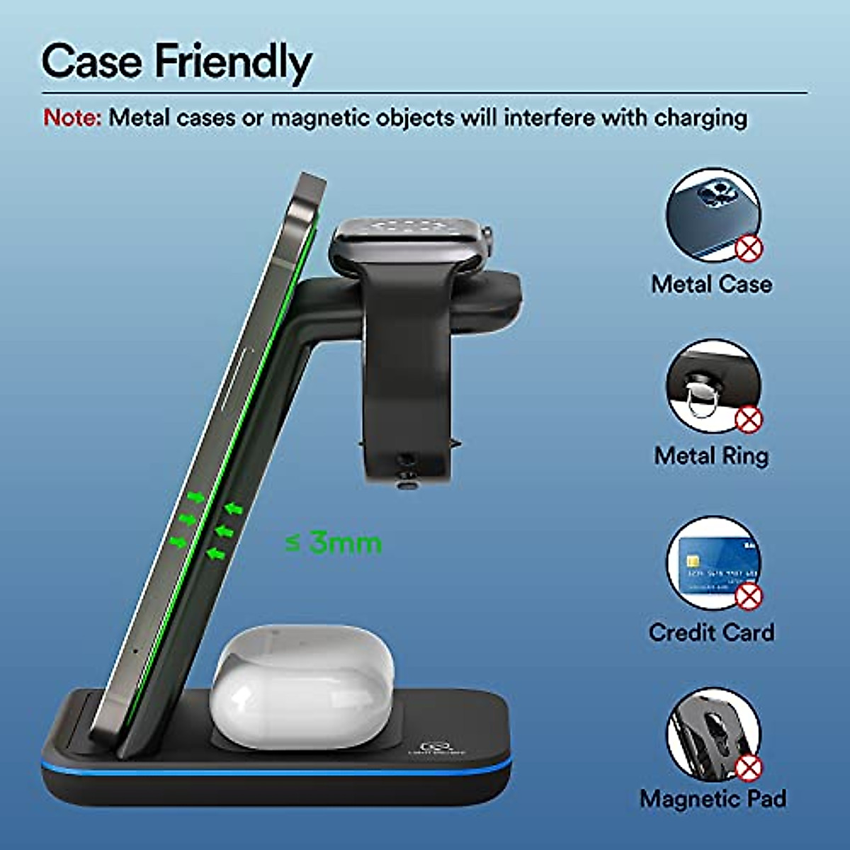 Wireless Charger for Apple Multiple Device, 3 in 1 Fast Charging Station/Stand Compatible for iPhone 14/13/12/Pro Max/SE/11/X/XR/8,for Apple Watch/iWatch 8/7/6/5/4/3/2/SE AirPods Pro/3/2