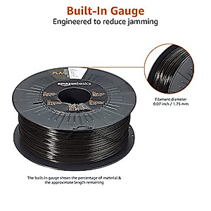 Amazon Basics PLA 3D Printer Filament, 1.75mm, Black, 1 kg Spool