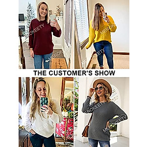 MEROKEETY Women's Long Sleeve Waffle Knit Sweater Crew Neck Solid Color Pullover Jumper Tops Wine