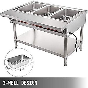 VBENLEM Commercial Electric Food Warmer 3 Pot Steam Table Food Warmer 18 Quart/Pan with Lids with 7 Inch Cutting Board Food Grade Stainless Steel Steam Table Serving Counter 110V 1500W for Restaurant