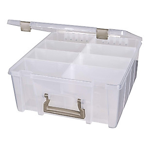 ArtBin 6990SO Super Satchel Double Deep with Removable Dividers, Large Portable Art & Craft Storage with Handle, Clear/Gold