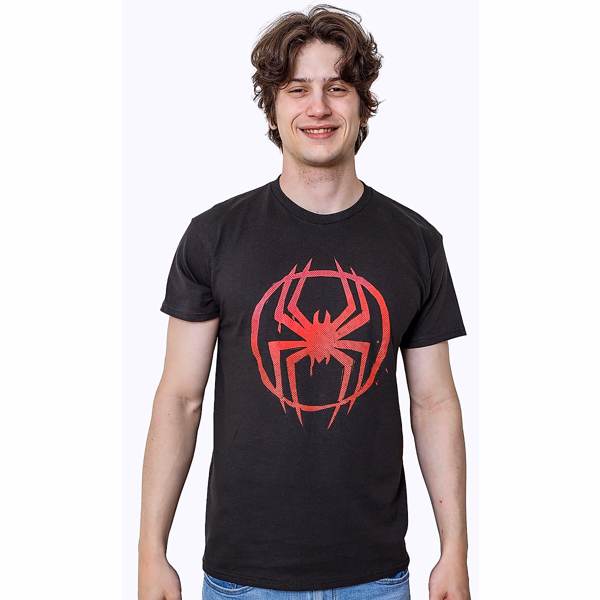 Marvel Spider-Man Miles Morales Icon Logo Spiderverse Adult T-Shirt(SM, Black)